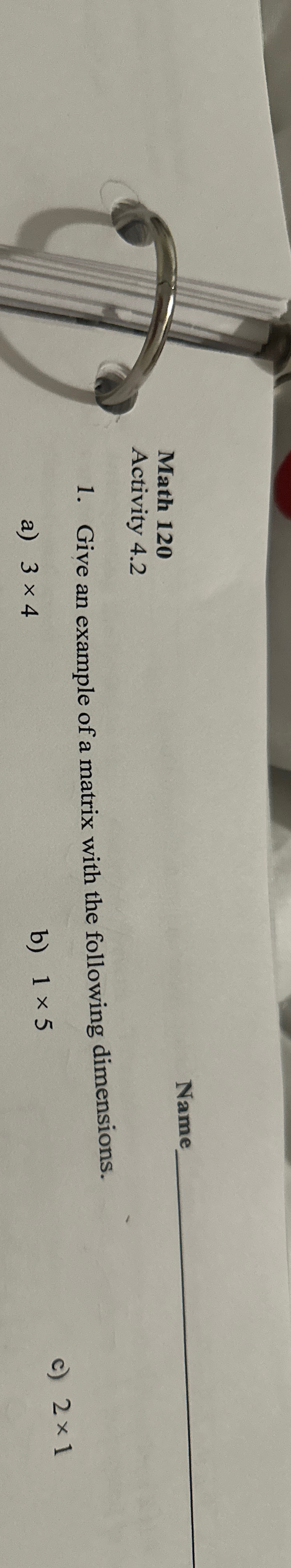 Solved Math 120NamActivity 4.2Give an example of a matrix | Chegg.com