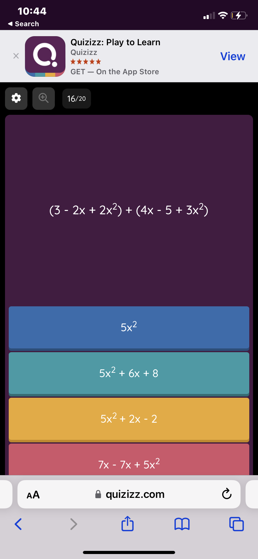 Solved (3-2x+2x2)+(4x-5+3x2)5x25x2+6x+85x2+2x-27x-7x+5x2 | Chegg.com