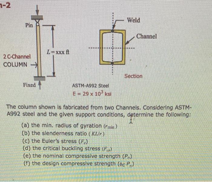 Solved 7-2 Weld Pin Channel L = xxx ft 2 C-Channel COLUMN | Chegg.com