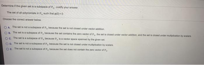 Solved Determine if the given set is a subspace of P, | Chegg.com