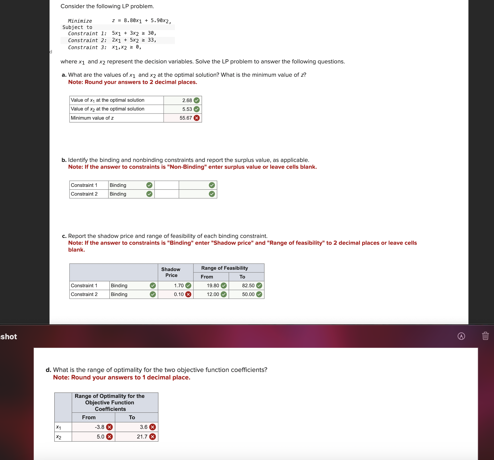 Solved d. ﻿What is the range of optimality for the two | Chegg.com