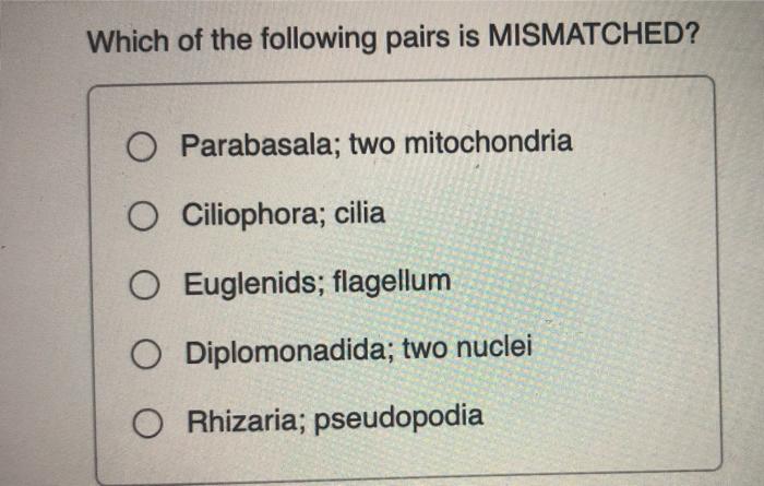 Solved Which of the following pairs is MISMATCHED? | Chegg.com