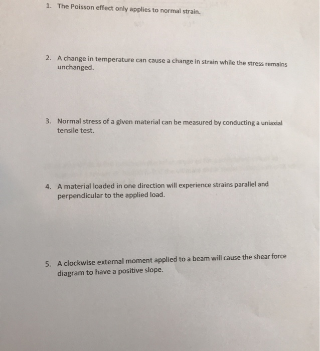 Solved 1. The Poisson effect only applies to normal strain. | Chegg.com