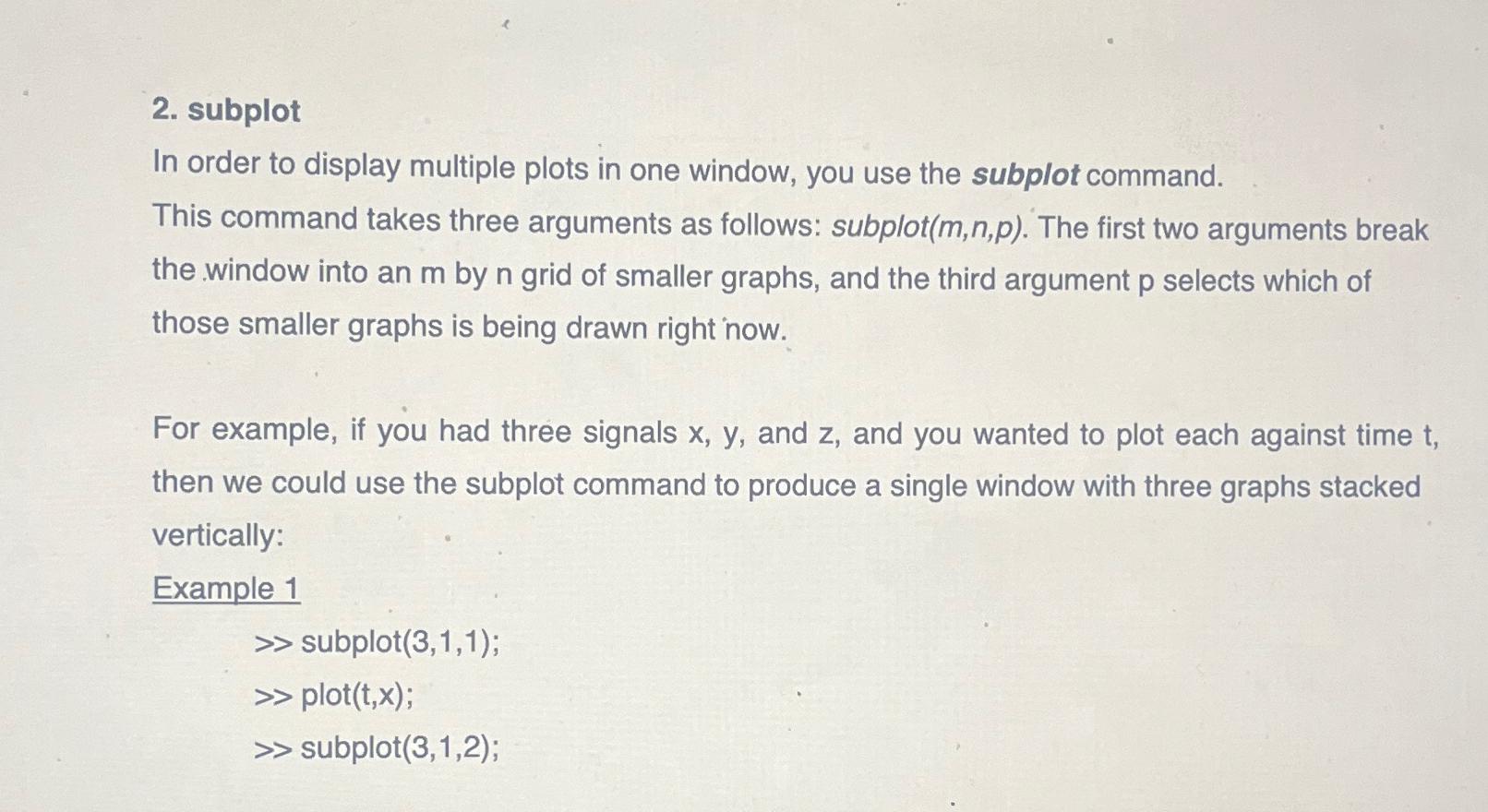 Solved subplotIn order to display multiple plots in one | Chegg.com