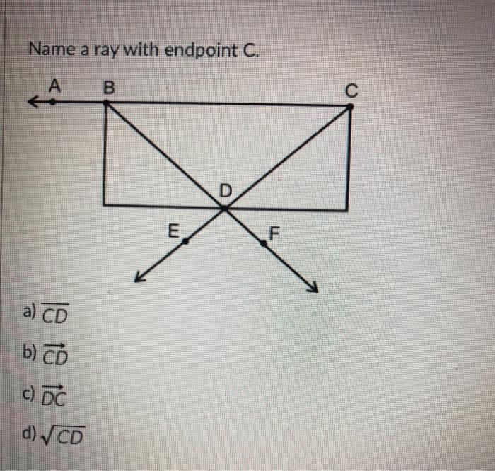 Solved Name a ray with endpoint C. А в D F a) CD b) CO c) DC | Chegg.com