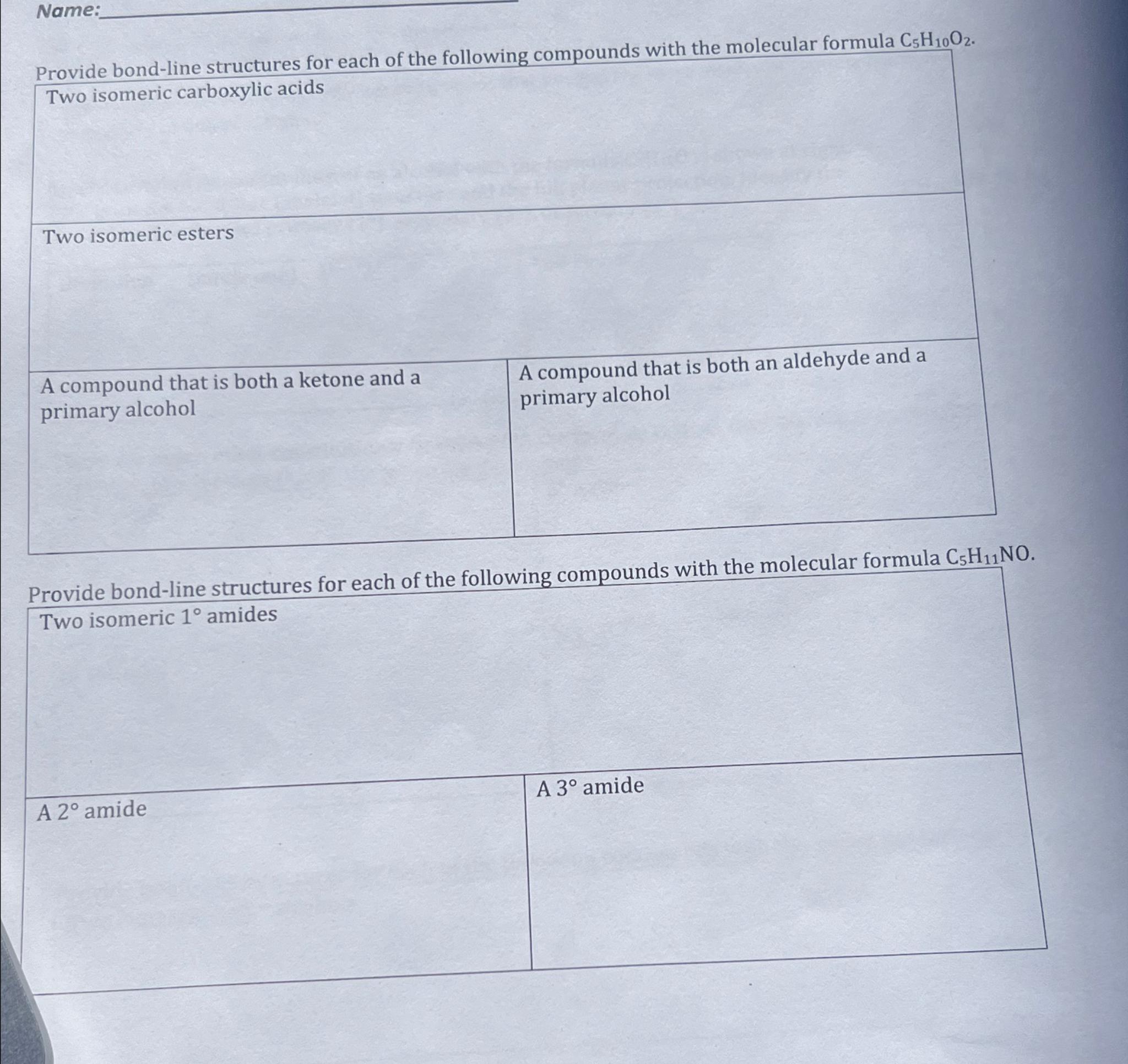Solved Name:Two isomeric estersA compound that is both a | Chegg.com