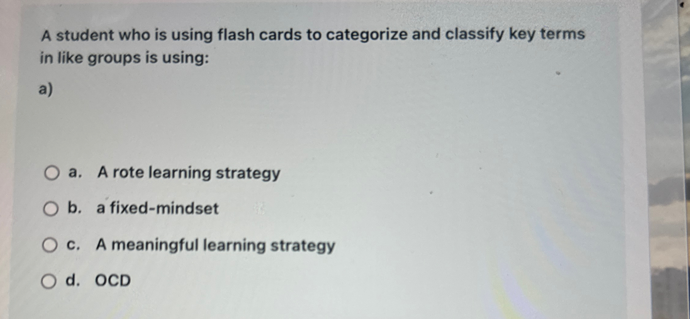 Solved A student who is using flash cards to categorize and | Chegg.com