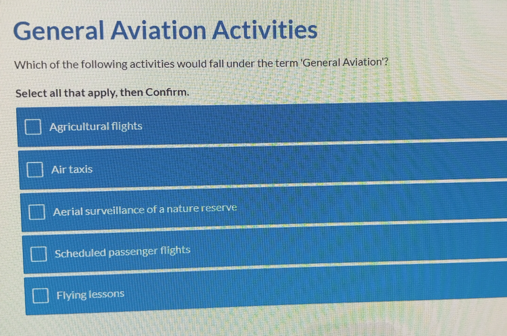 Solved General Aviation ActivitiesWhich of the following | Chegg.com