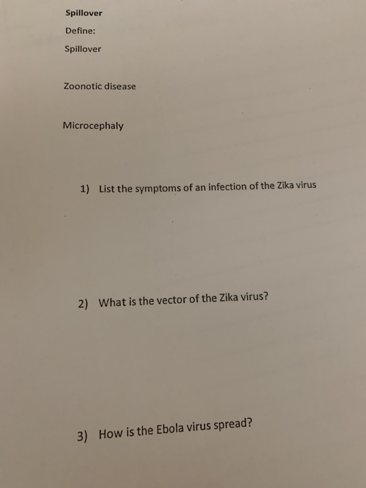 Solved Spillover Define: Spillover Zoonotic disease | Chegg.com Solved Spillover Define: Spillover Zoonotic disease | Chegg.com