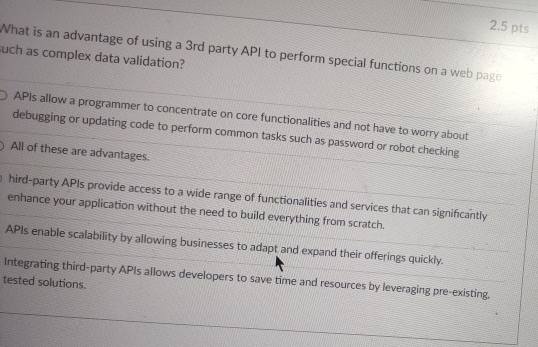 Solved What is an advantage of using a 3rd party API to | Chegg.com