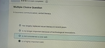 Solved O of 12 ﻿Concepts complestod(D)Multiple Cholce | Chegg.com