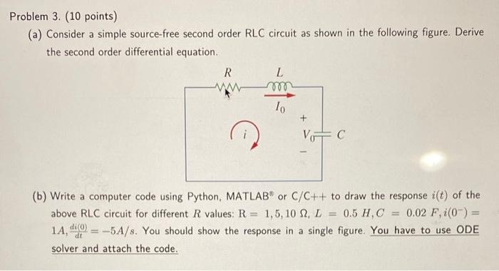 Solved (a) Consider a simple source-free second order RLC | Chegg.com