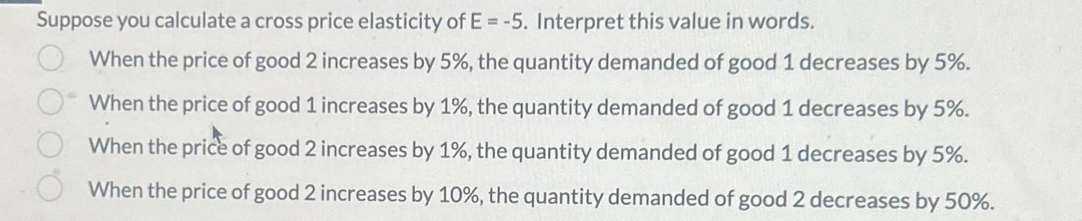 Solved Suppose you calculate a cross price elasticity of | Chegg.com