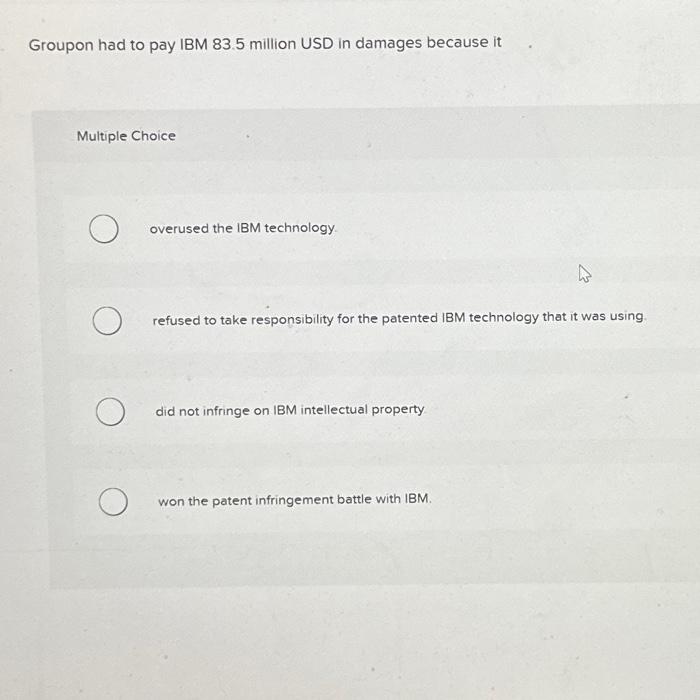 Solved Groupon had to pay IBM 83.5 million USD in damages | Chegg.com