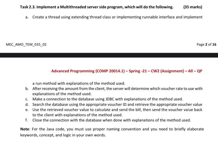 Solved Task 2.3. Implement a Multithreaded server side | Chegg.com