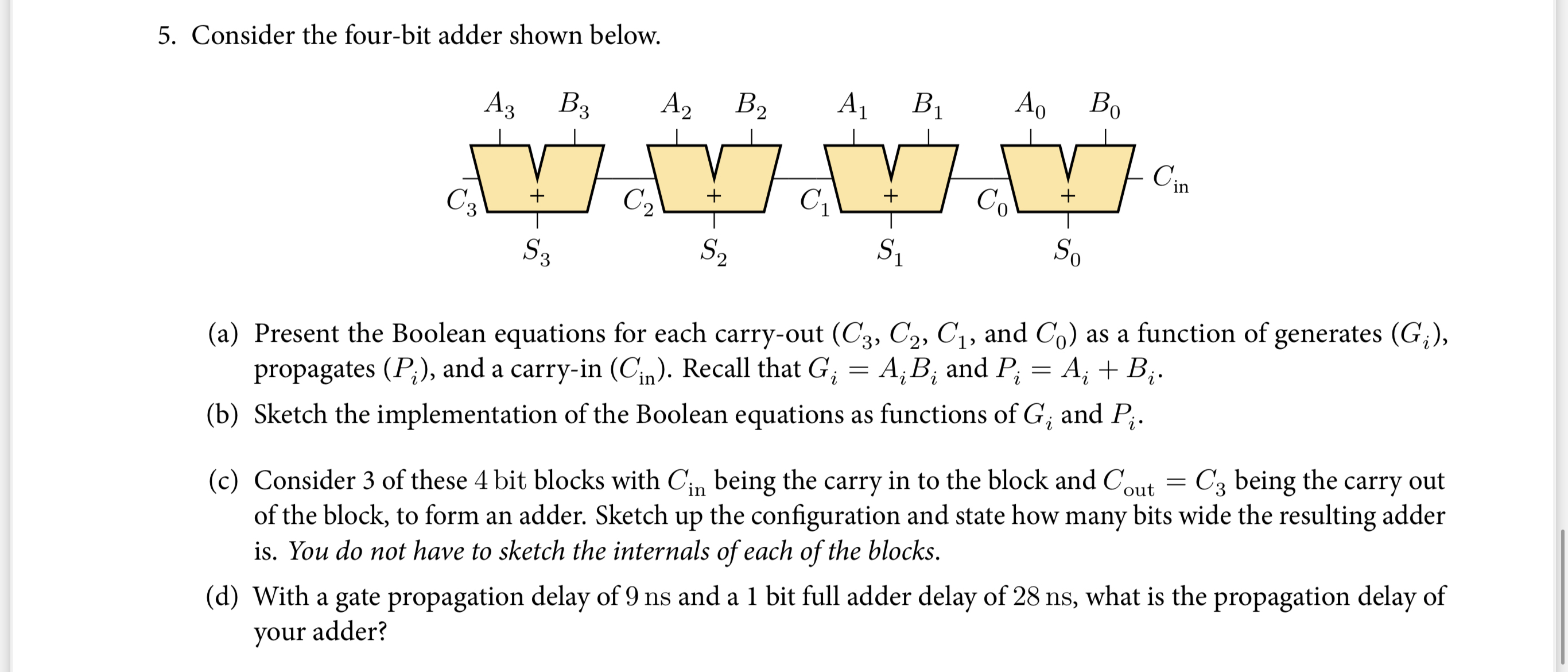 Solved Consider the four-bit adder shown below.(a) ﻿Present | Chegg.com