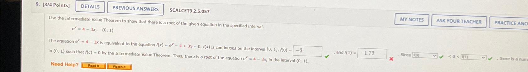 Solved [3/4 ﻿Points] ﻿SCALCET9 2.5.057.Use the Intermediate | Chegg.com
