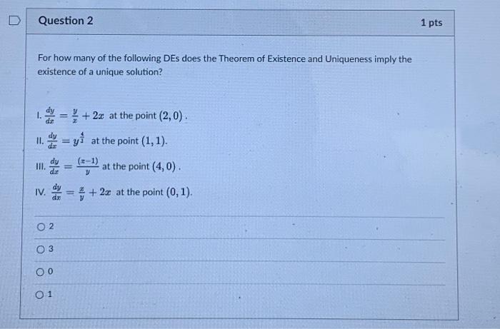 Solved For how many of the following DEs does the Theorem of | Chegg.com