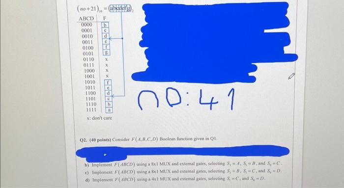 Solved Q2. (40 points) Consider F(A,B,C,D) Boolean function | Chegg.com