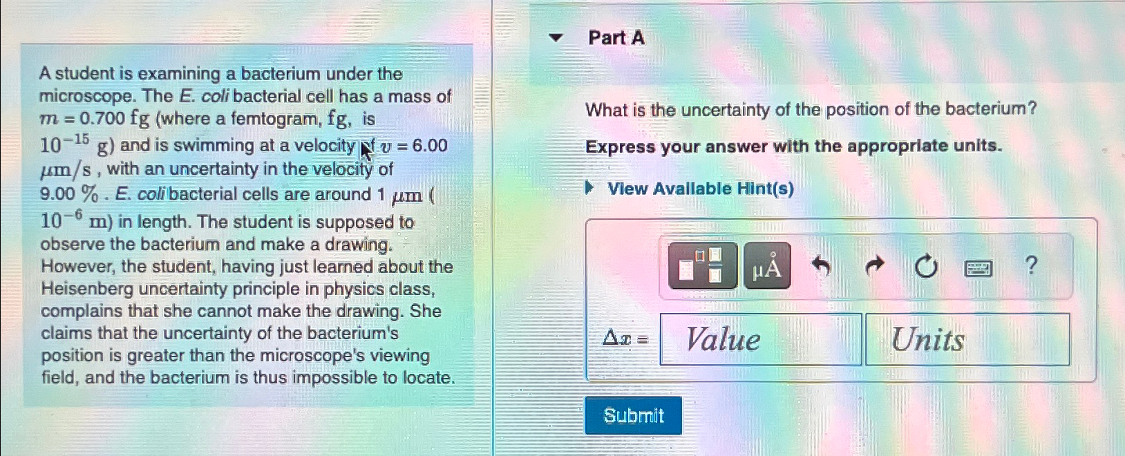 Solved Part AA student is examining a bacterium under the | Chegg.com