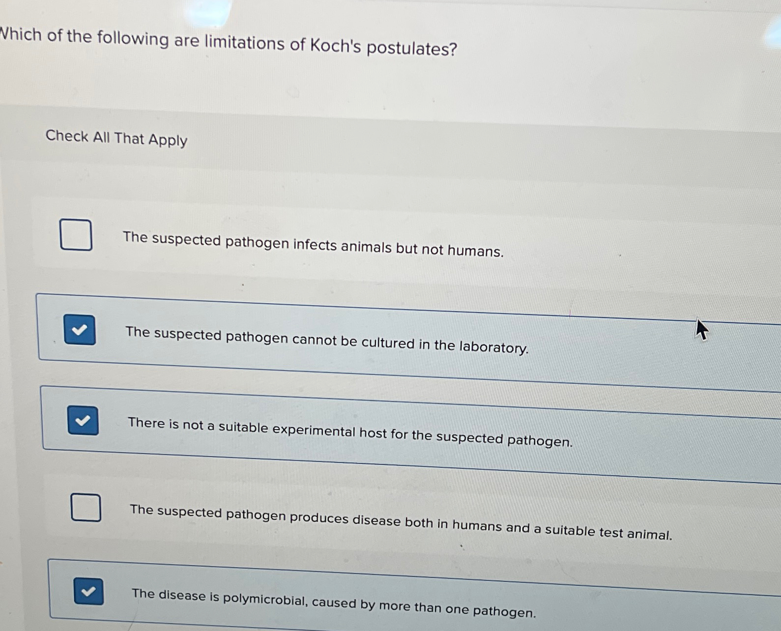 Solved Which of the following are limitations of Koch's | Chegg.com