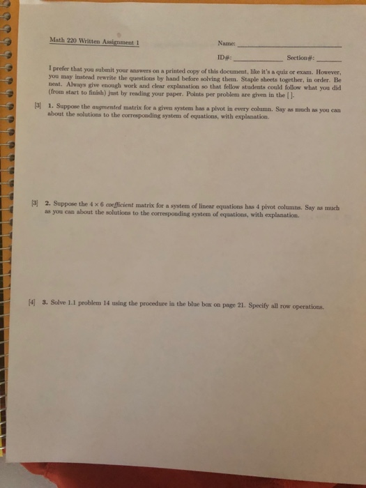 Solved Math 220 Written Assignment 1 Name Id Section I
