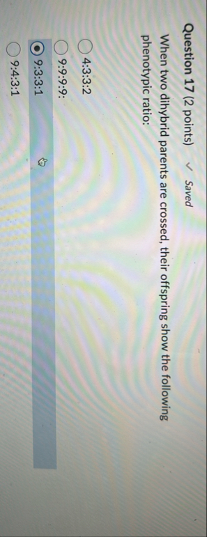 Solved Question 17 (2 ﻿points) ﻿SavedWhen two dihybrid | Chegg.com
