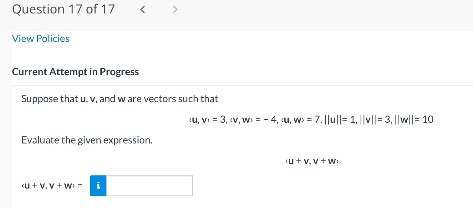 Solved Current Attempt in ProgressSuppose that u,v, and w | Chegg.com Solved Current Attempt in ProgressSuppose that u,v, and w | Chegg.com