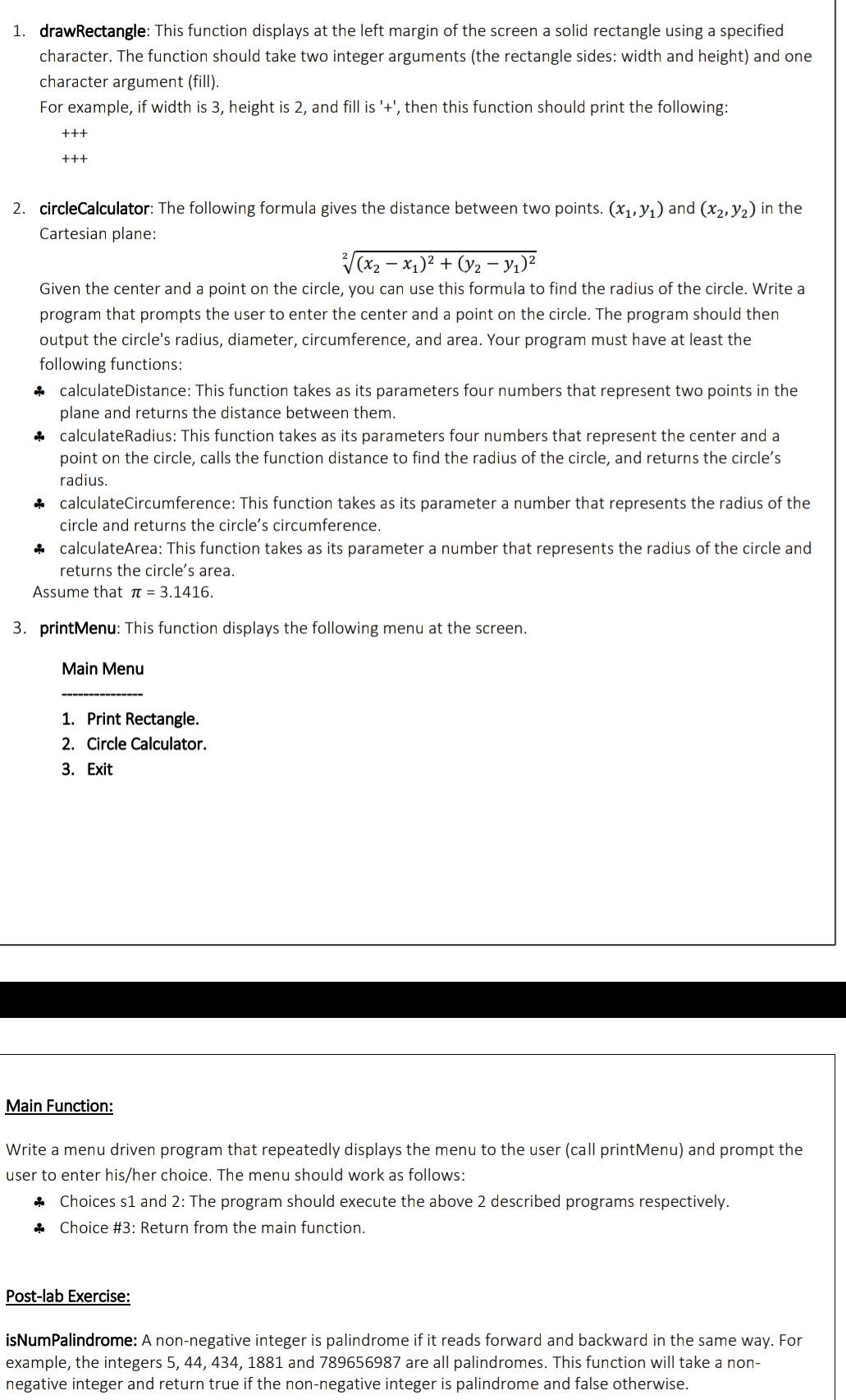 Solved 1. drawRectangle: This function displays at the left | Chegg.com