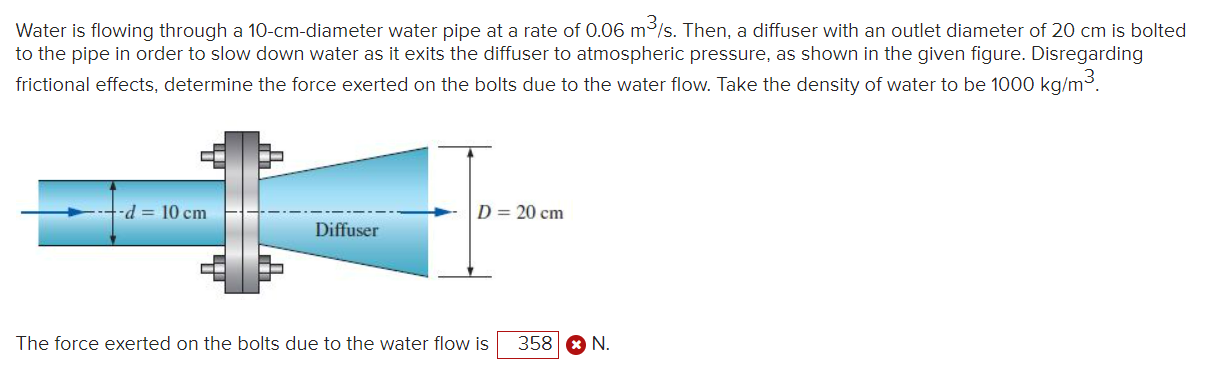 Water is flowing through a 10-cm-diameter water pipe | Chegg.com