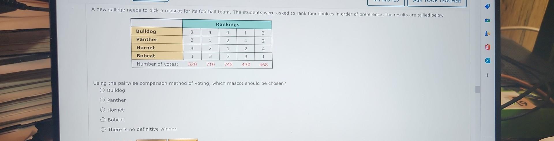 Solved Using the pairwise comparison method of voting, which | Chegg.com