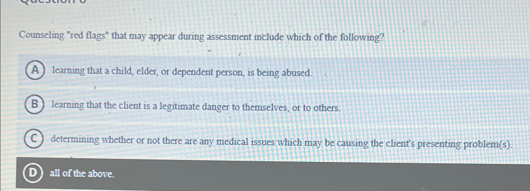 Solved Counseling "red flags" that may appear during | Chegg.com