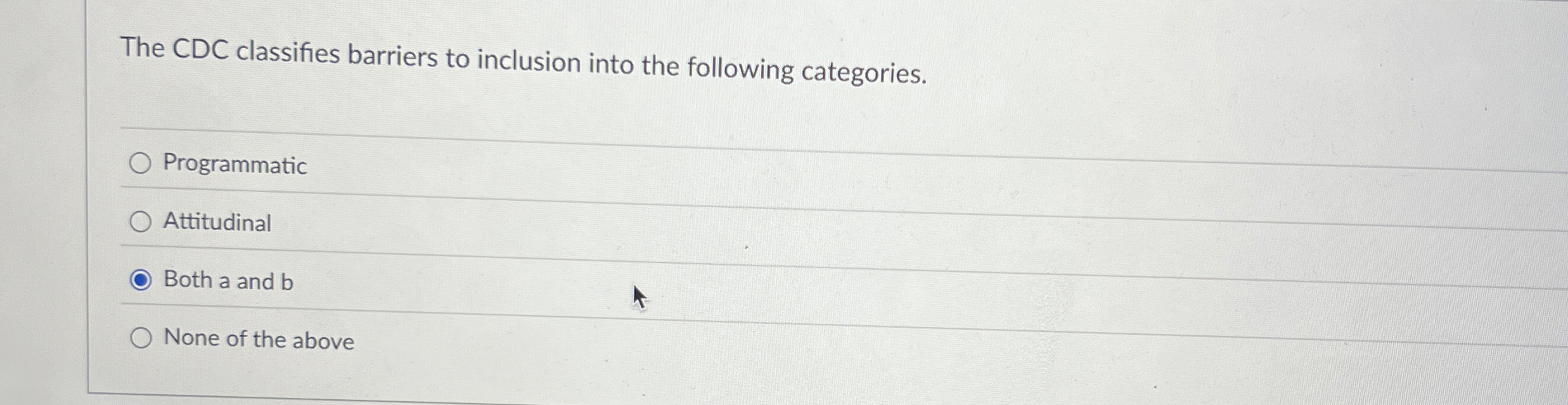 Solved The CDC classifies barriers to inclusion into the | Chegg.com