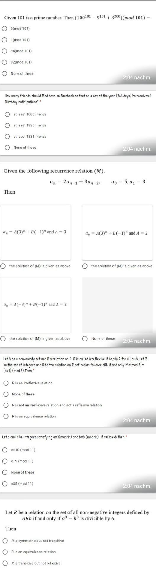 Solved Given 101 is a prime number. Then (100101 - 9101 + | Chegg.com