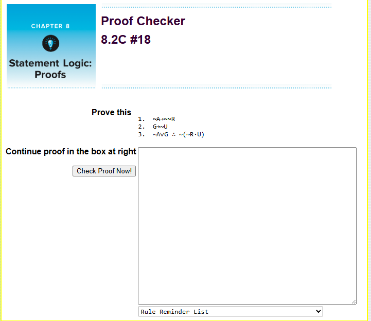 Solved CHAPTER 8 ﻿Proof Checker 8.2C #18 ﻿Statement Logic: | Chegg.com