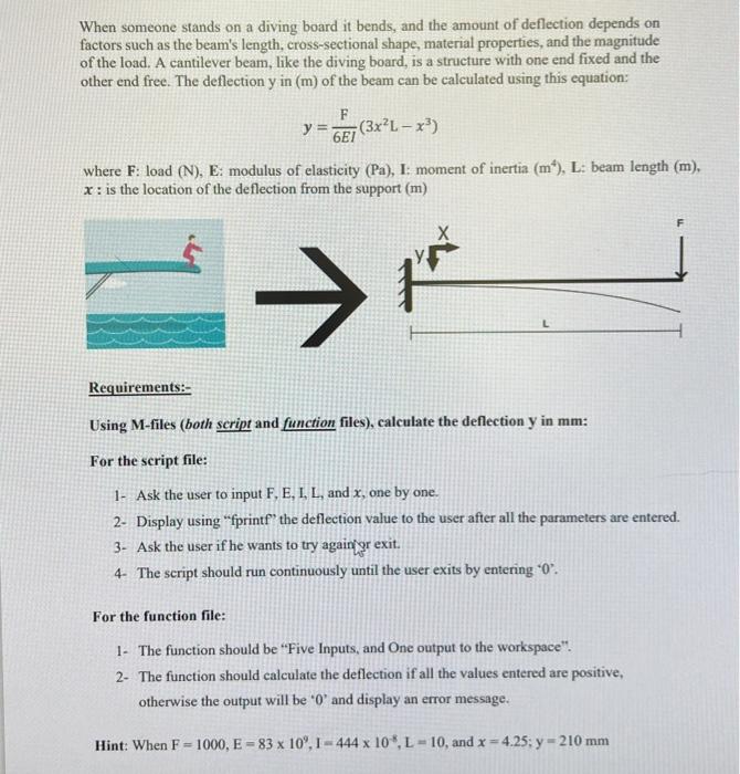 Solved When someone stands on a diving board it bends, and | Chegg.com