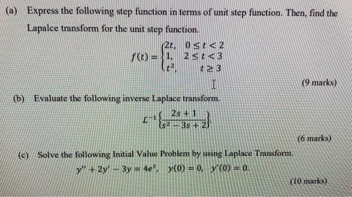 Solved I (a) Express the following step function in terms of | Chegg.com