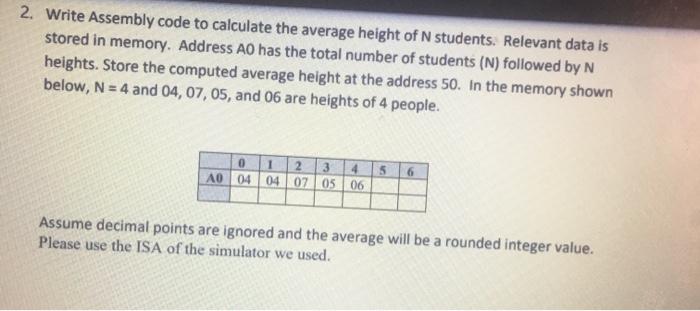 Solved 2. Write Assembly code to calculate the average | Chegg.com