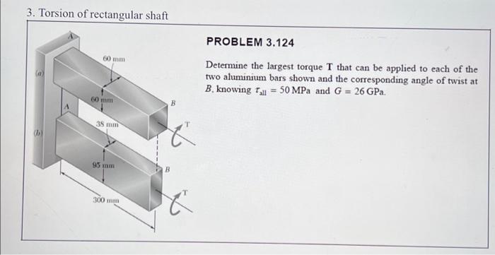 Solved 3. Torsion of rectangular shaft (a) 5 A 60 mm 60 mm | Chegg.com