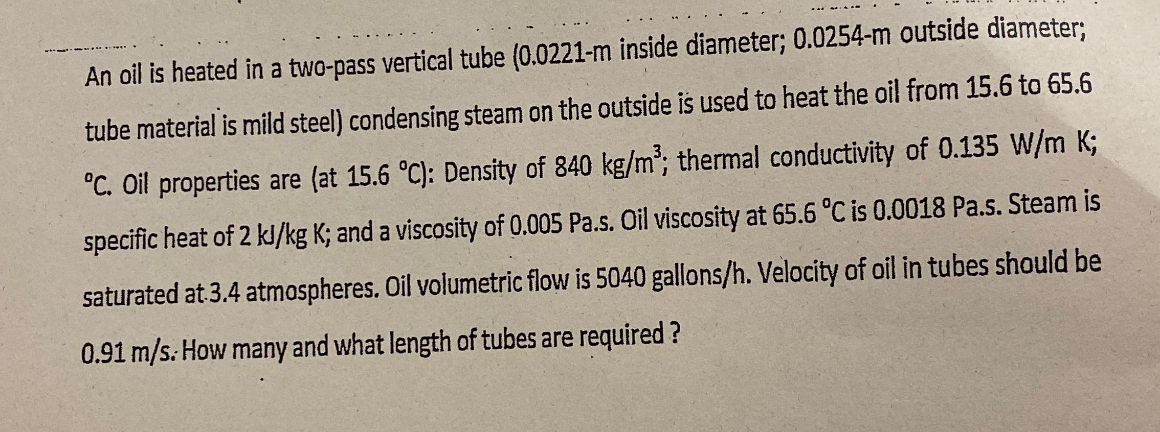 Solved An oil is heated in a two-pass vertical tube | Chegg.com