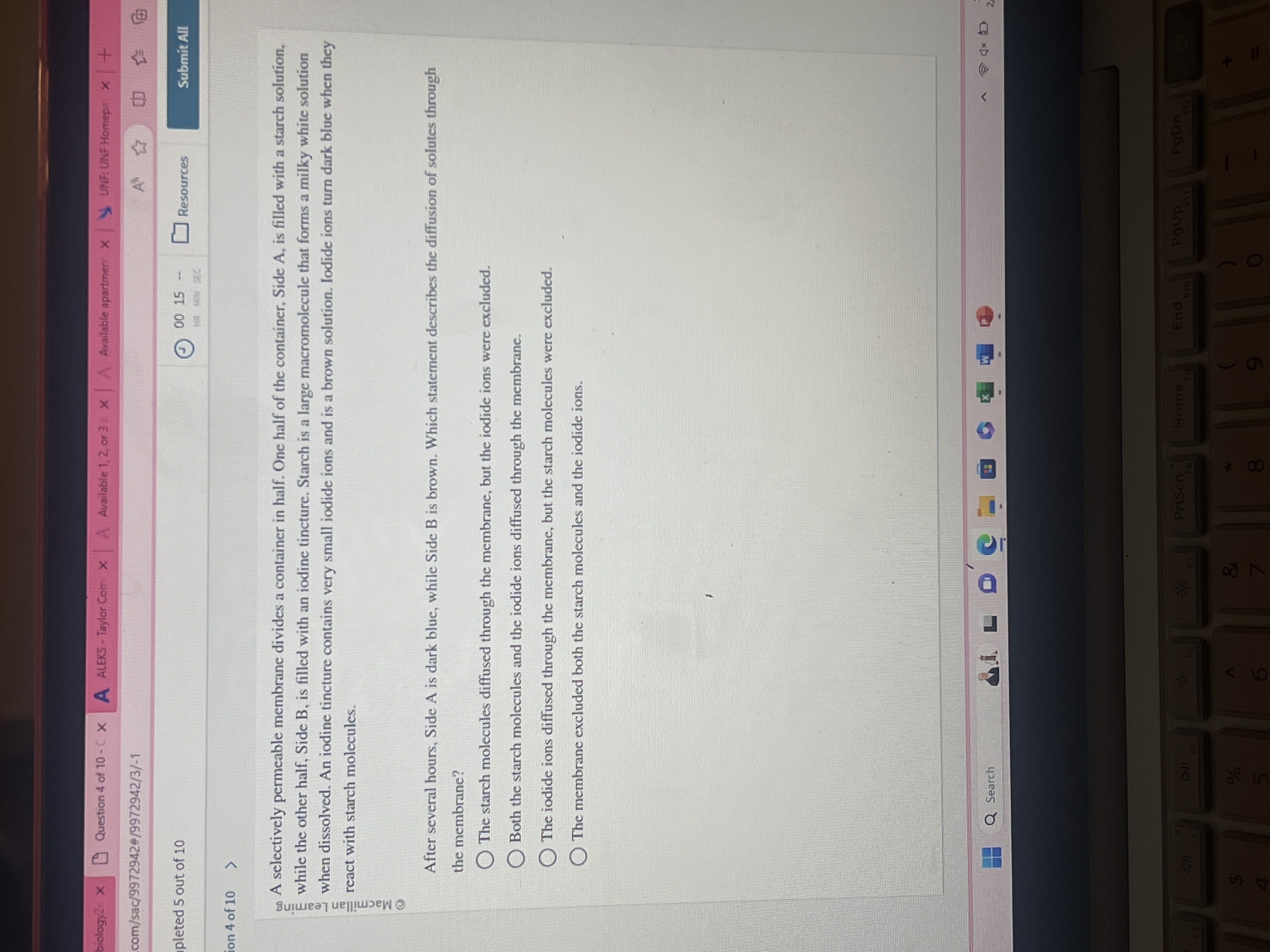 Solved A selectively permeable membrane divides a container | Chegg.com