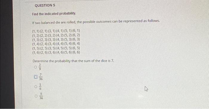 Solved Find the indicated probability. If two balanced die | Chegg.com