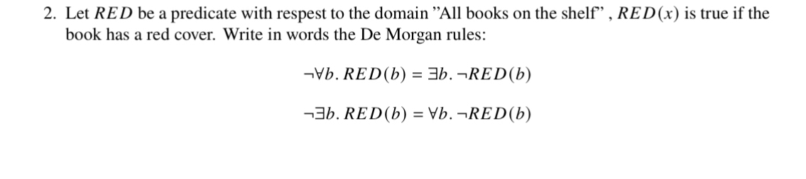 Solved Let RED be a predicate with respest to the domain | Chegg.com
