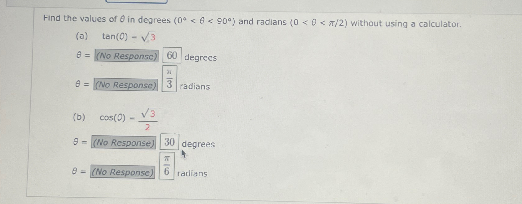 Solved Find the values of θ ﻿in degrees )