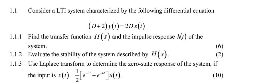Solved 1.1 Consider a LTI system characterized by the | Chegg.com