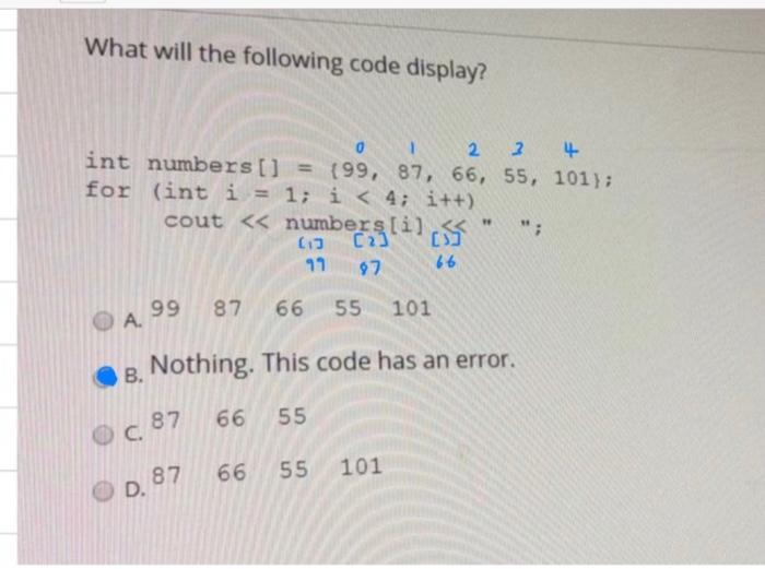Solved What will the following code display? 0 2 3 int | Chegg.com