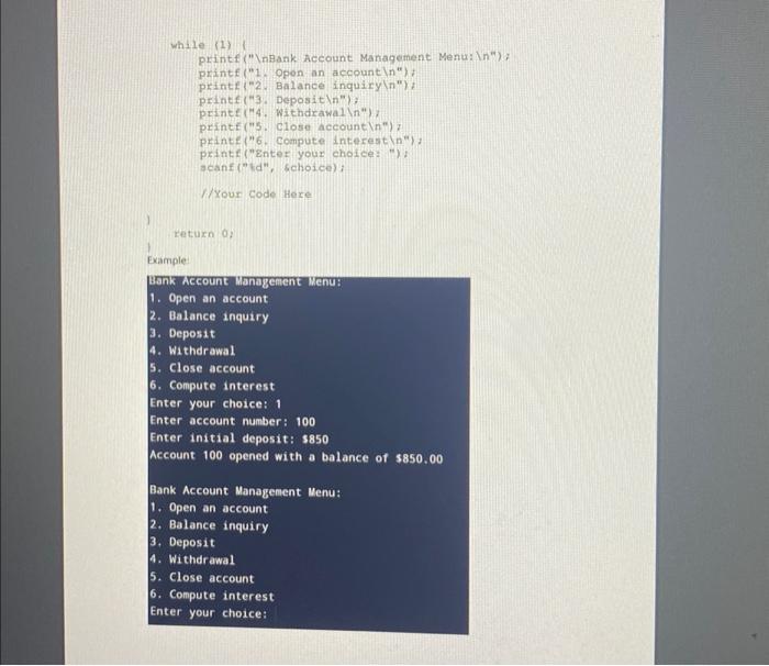 Solved 1. Write a C program to manage 50 bank accounts. The | Chegg.com