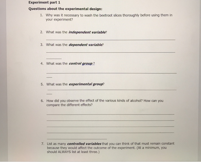 Solved Experiment part 1 Questions about the experimental | Chegg.com