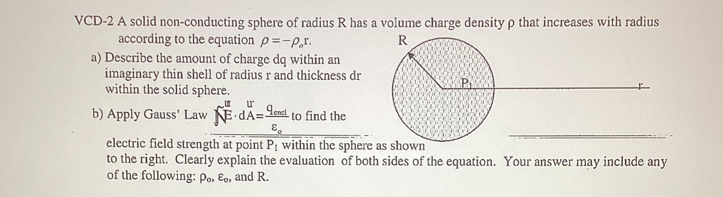 Solved VCD-2 ﻿A solid non-conducting sphere of radius R ﻿has | Chegg.com