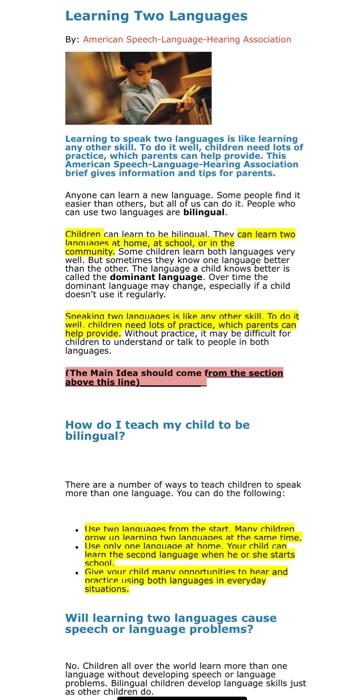 Learning Two Languages By: American | Chegg.com